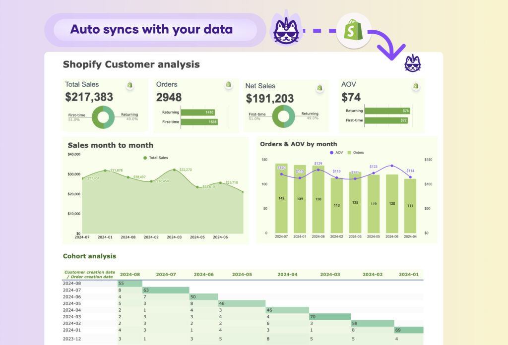 Shopify Customer Cohort Analysis Dashboard Template For Google Sheets